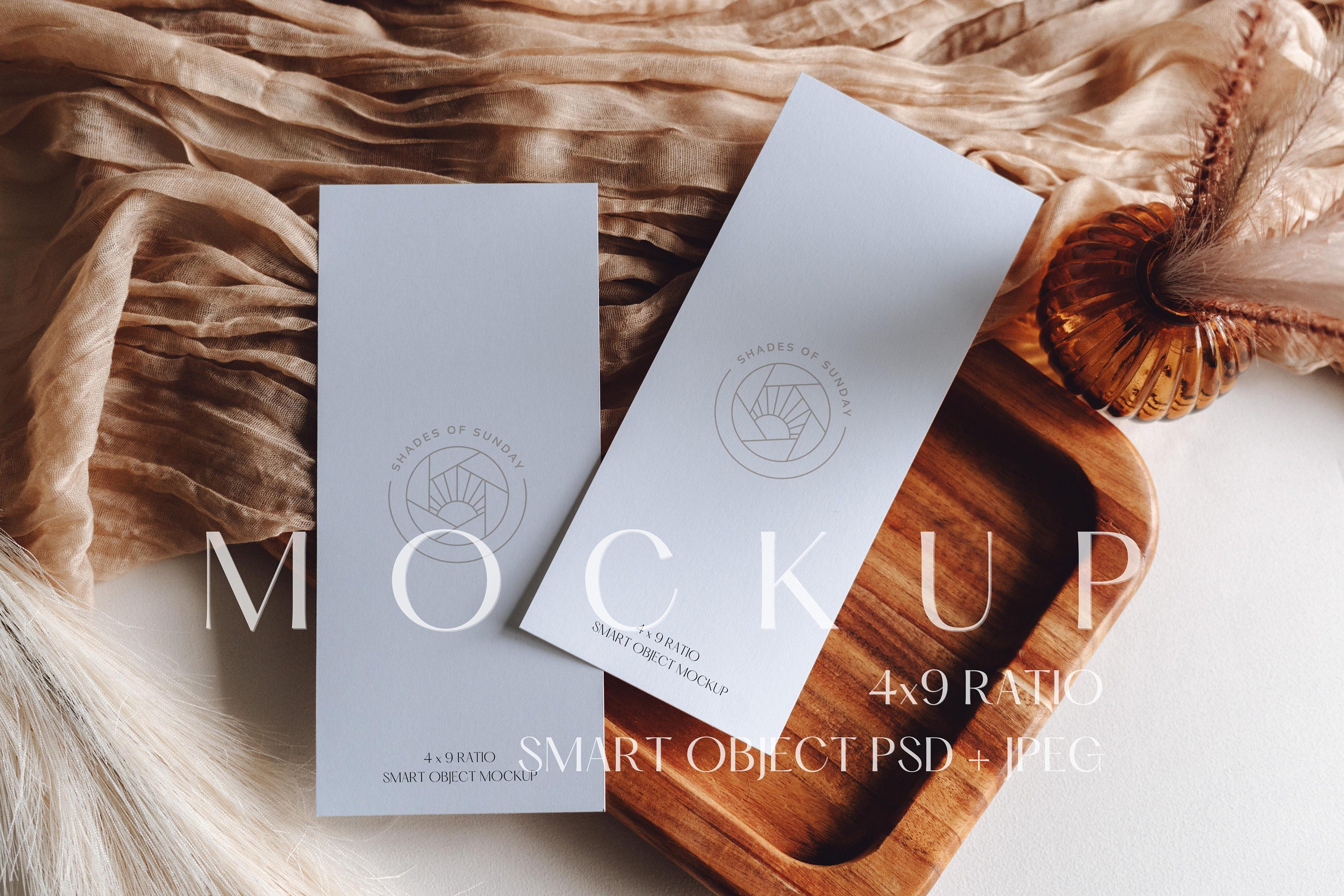 Wedding Program or Menu Mockup, 4x9 Neutral Boho Mockup, Double Sided ...