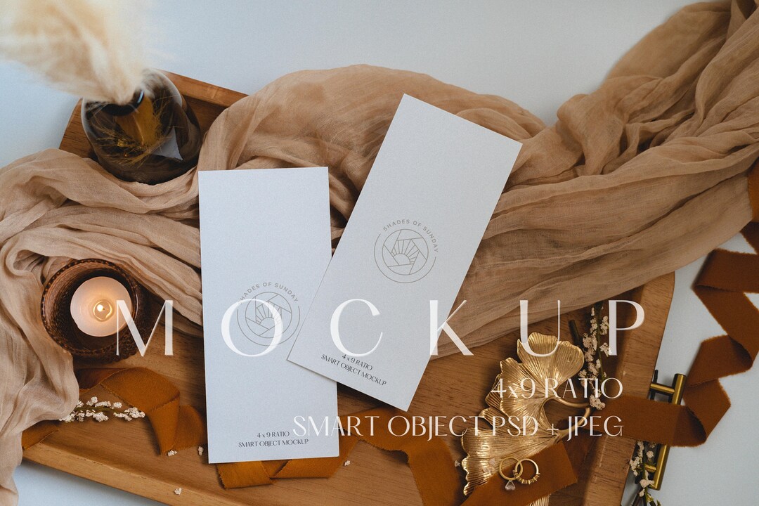 Wedding Program or Menu Mockup, 4x9 Neutral Boho Mockup, Double Sided ...