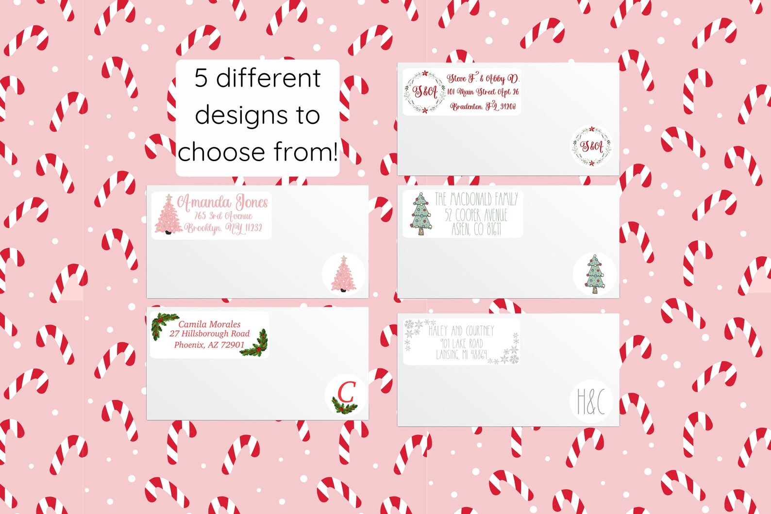 5 PATTERNS Custom Christmas Return Address Labels and Matching Sealing ...