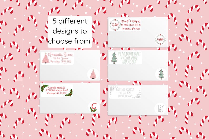 5 PATTERNS Custom Christmas Return Address Labels and Matching Sealing ...