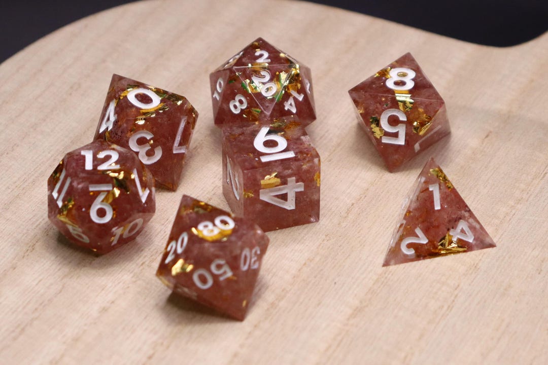 Crystal Dice- Strawberry Quartz and Gold Leaf - Etsy
