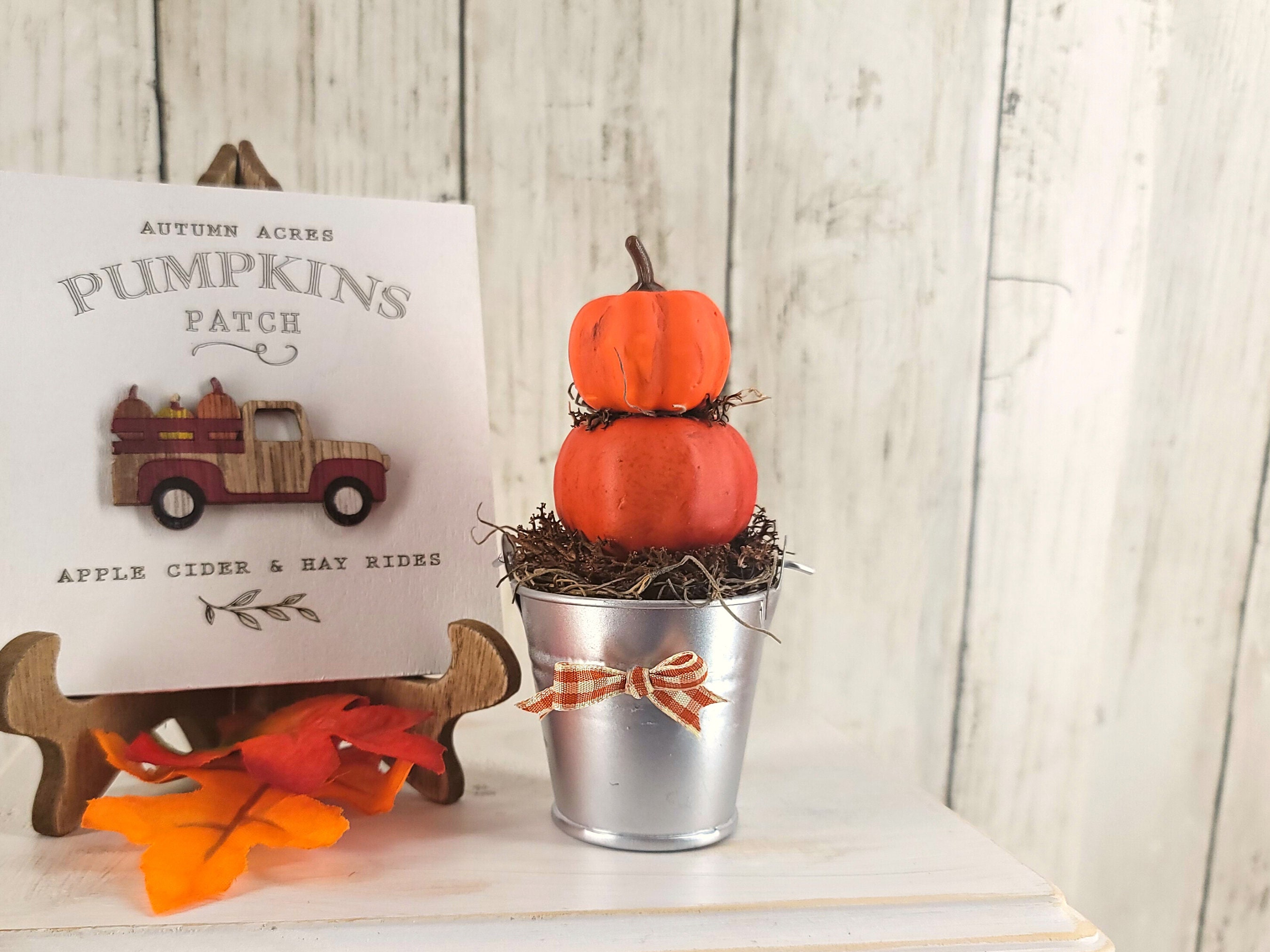 Fall Tier Tray Bundle Mini Pumpkin Stack With Hay Bale Mini - Etsy