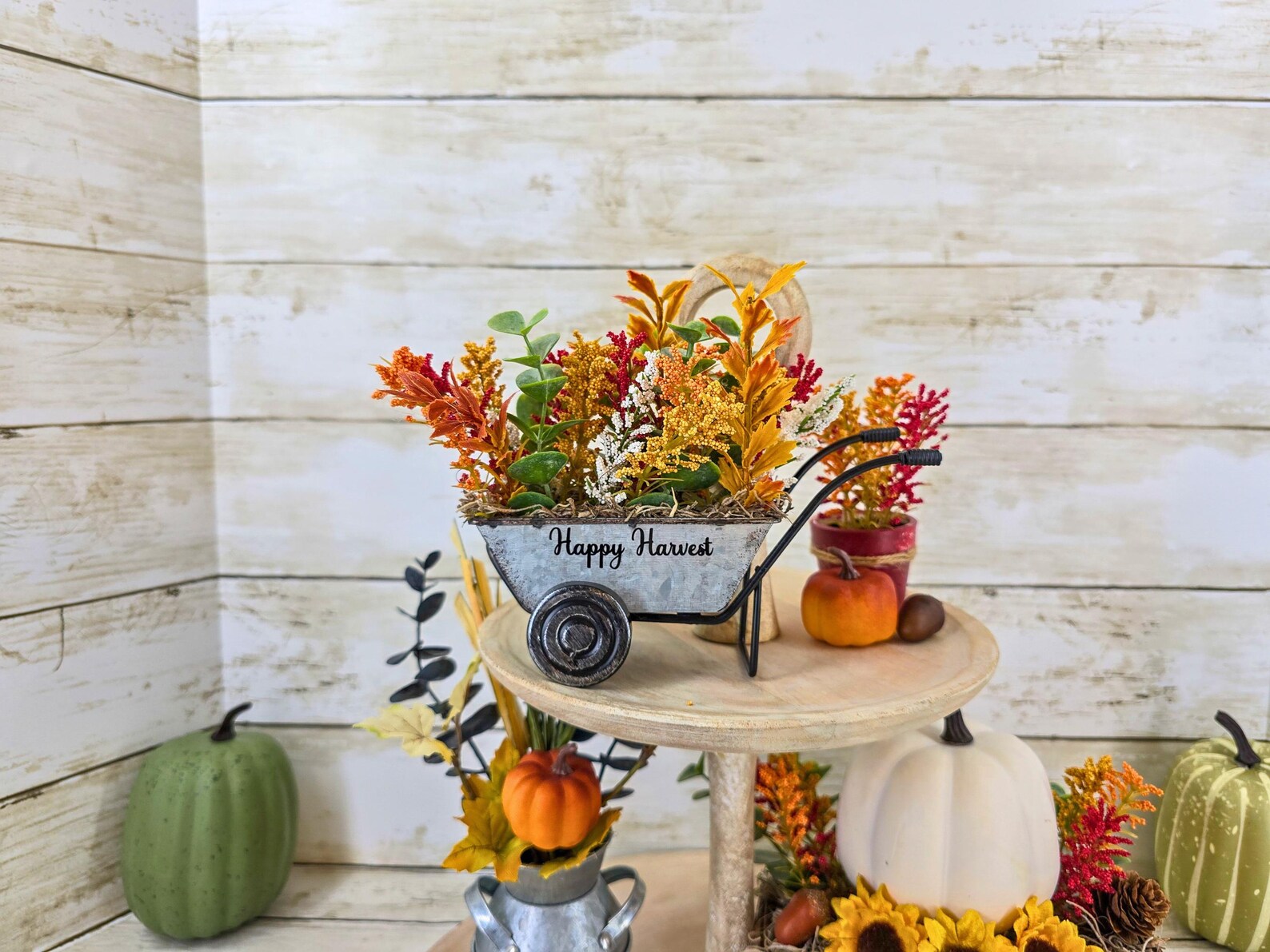 Fall Floral Wheelbarrow Arrangement, Autumn Tiered Tray Decor - Etsy