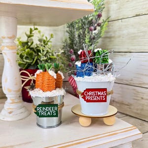 Mini Christmas Tiered Tray Buckets, Metal Xmas Holiday Pail, Reindeer ...