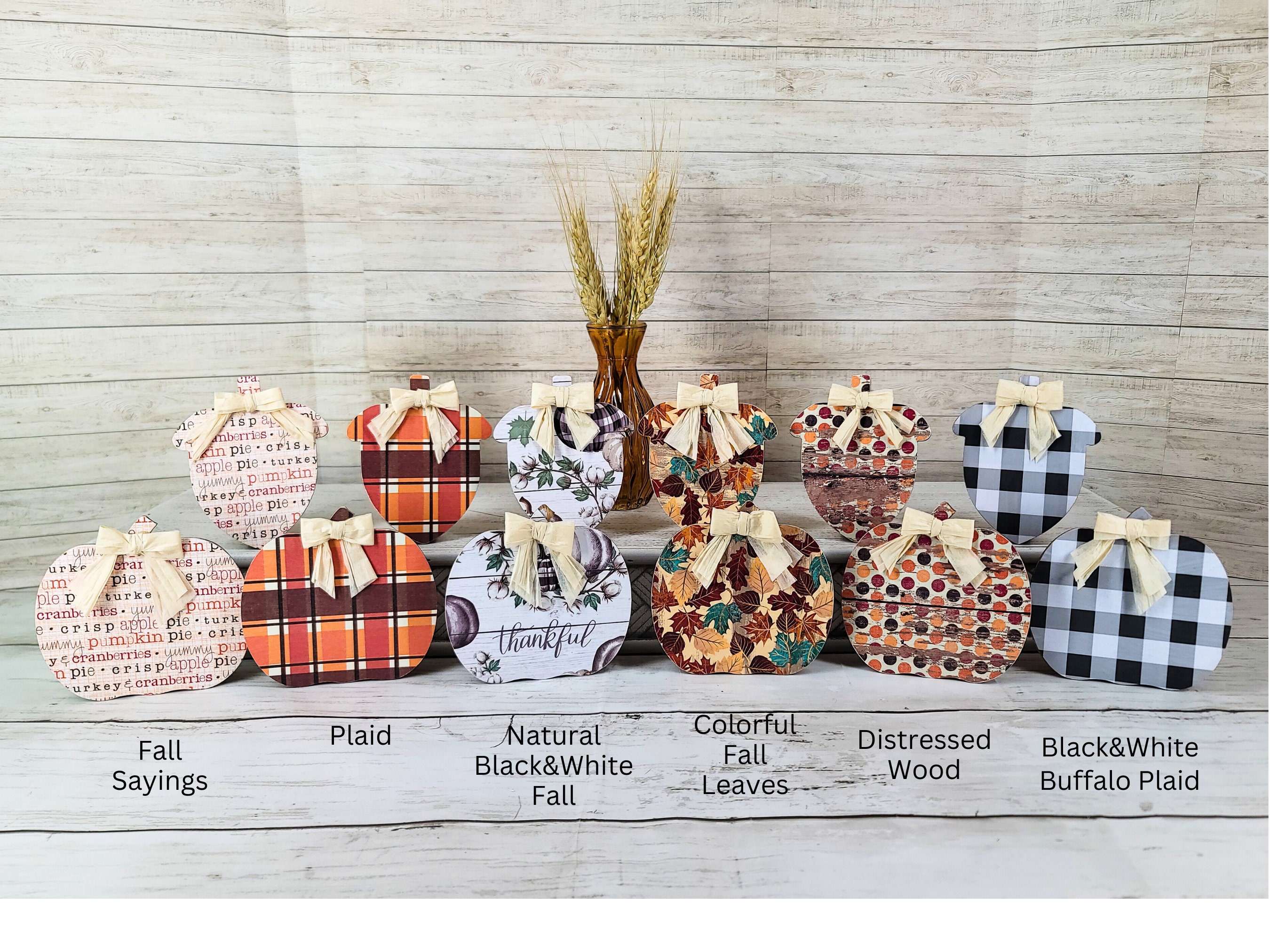 Mini Acorn Pumpkin Sign, Wooden Fall Signs, Natural Fall Tiered Tray ...