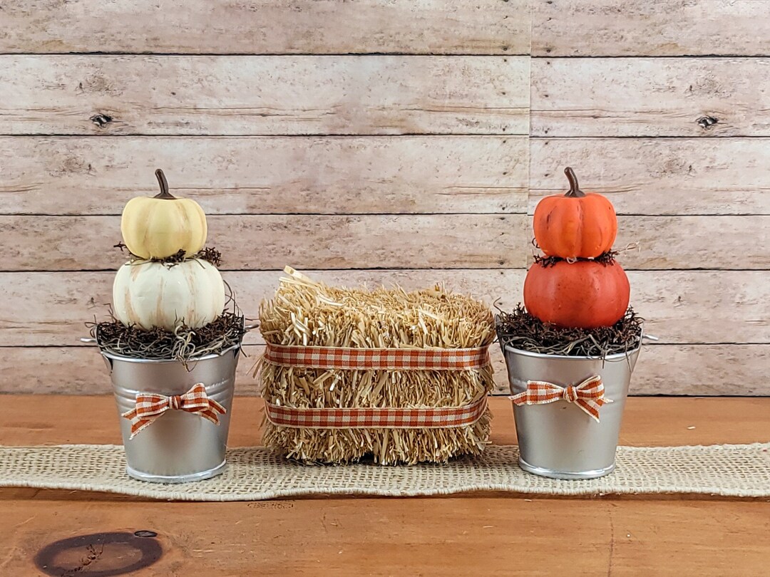 Fall Tier Tray Bundle, Mini Pumpkin Stack With Hay Bale, Mini Stack ...