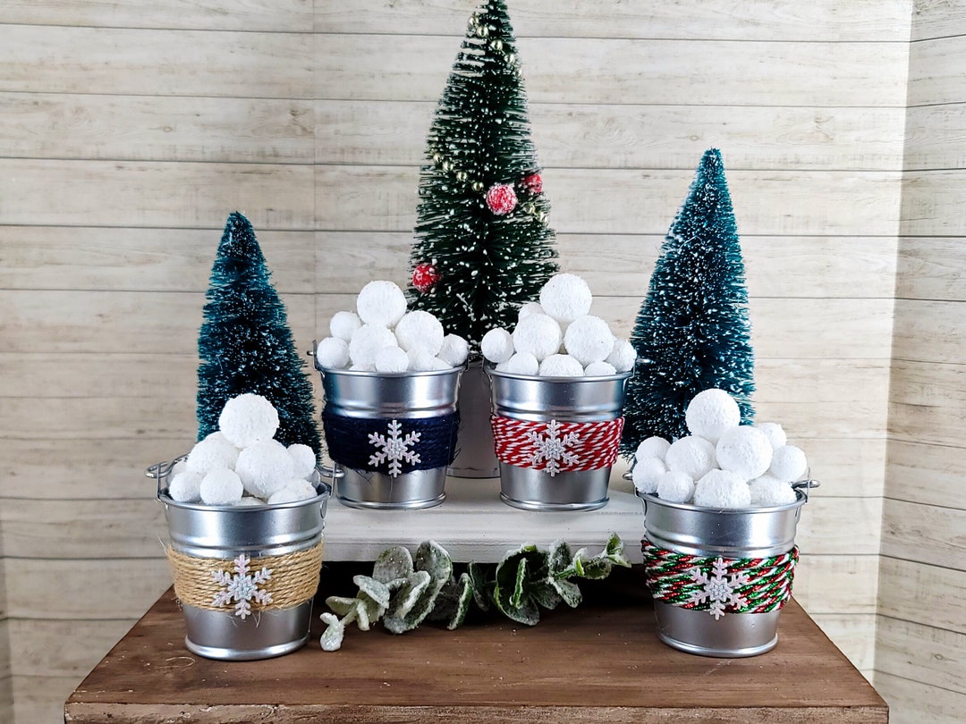 Snowball Bucket, Winter Tiered Tray Decor, Mini Snowball Pail, Pail of ...