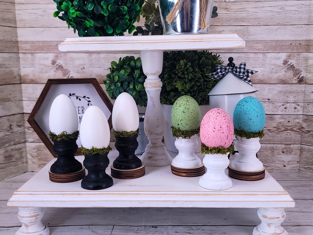 Egg Tiered Tray Decor, Egg Pedestals, Farmhouse Tiered Tray Set, White ...