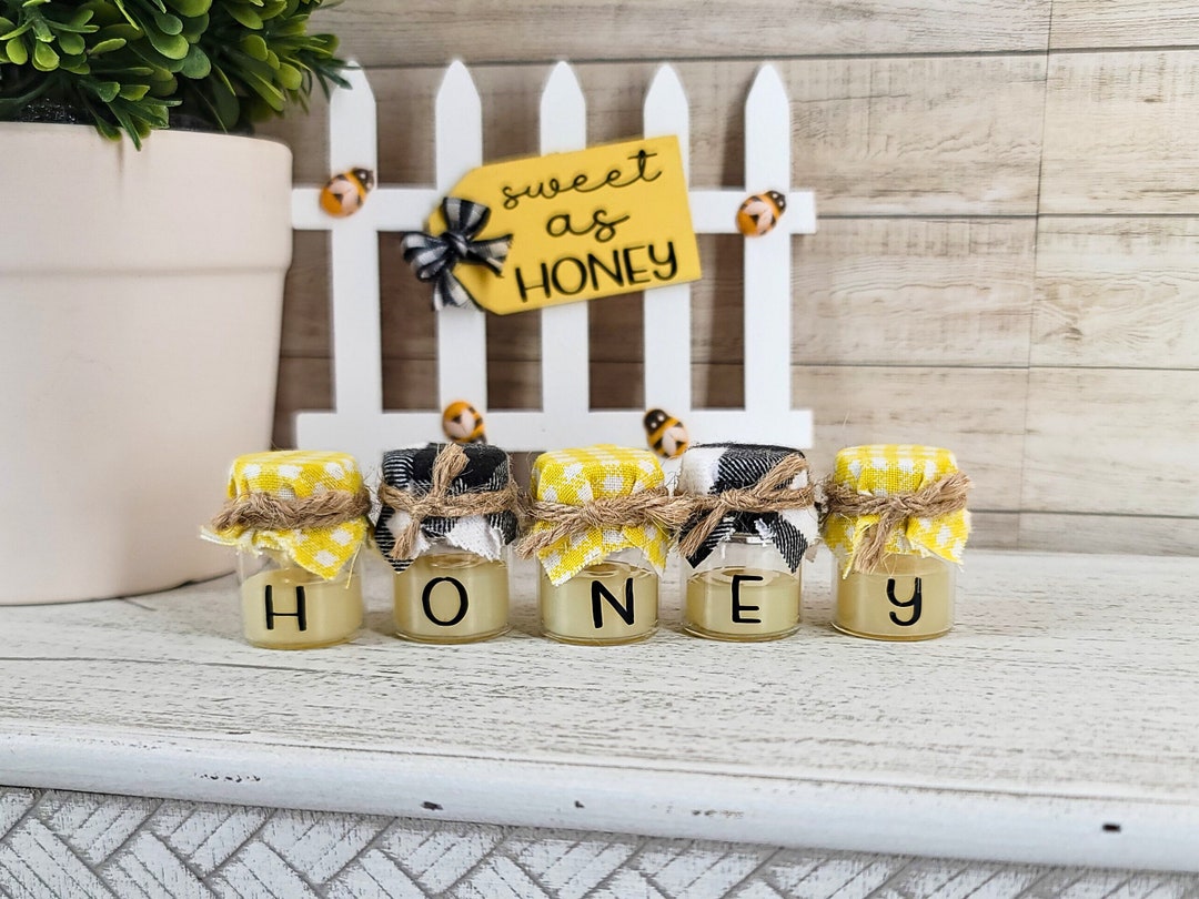 Set of 5 Mini Honey Jars, Bee Tier Tray Decor, Faux Honey Jars ...