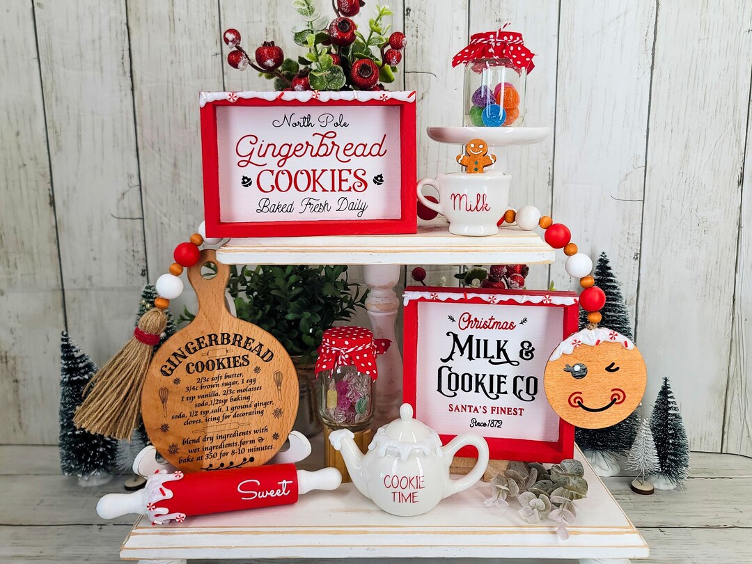 Gingerbread Tiered Tray Bundle, Santa's Milk & Cookies, Christmas Tier ...