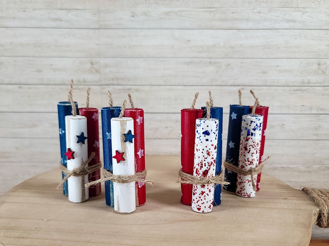 Set of 2 Mini Wooden Firecrackers, Patriotic July 4th Tiered Tray ...