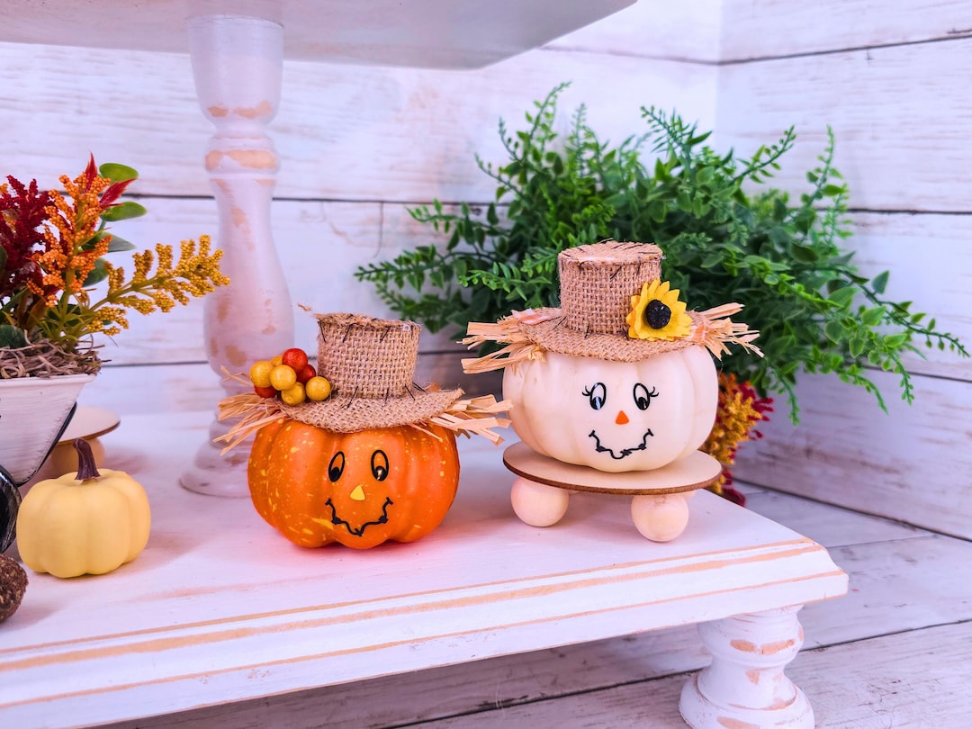 Set of Mini Pumpkin Scarecrows, Fall Table Decor, Autumn Tier Tray ...