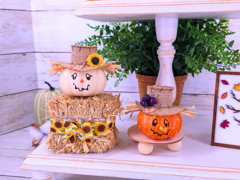Set of Mini Pumpkin Scarecrows, Fall Table Decor, Autumn Tier Tray ...