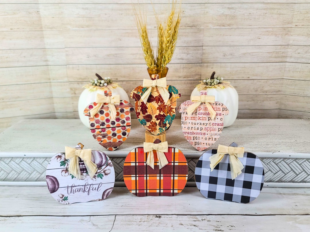 Mini Acorn Pumpkin Sign, Wooden Fall Signs, Natural Fall Tiered Tray ...