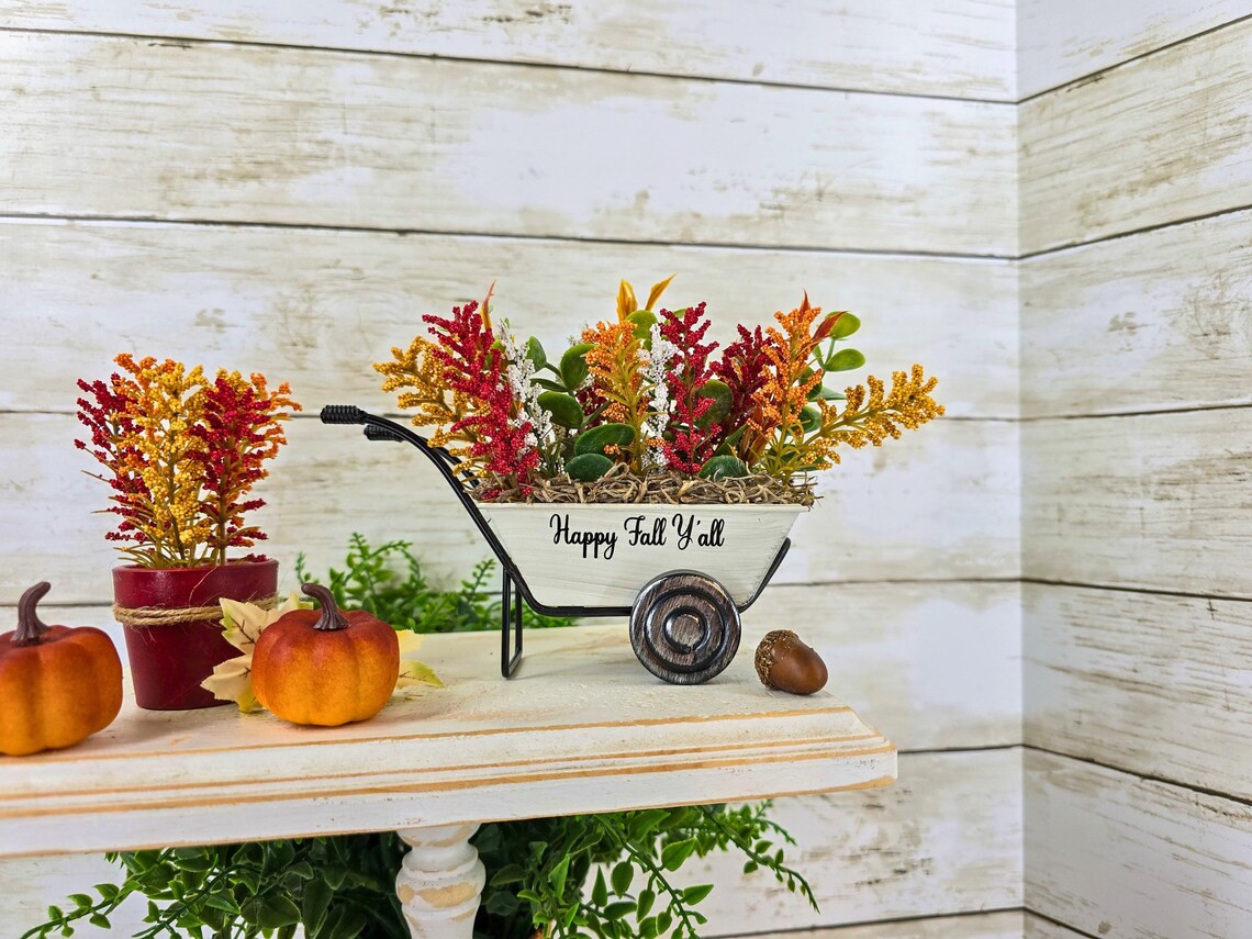 Fall Floral Wheelbarrow Arrangement, Autumn Tiered Tray Decor - Etsy