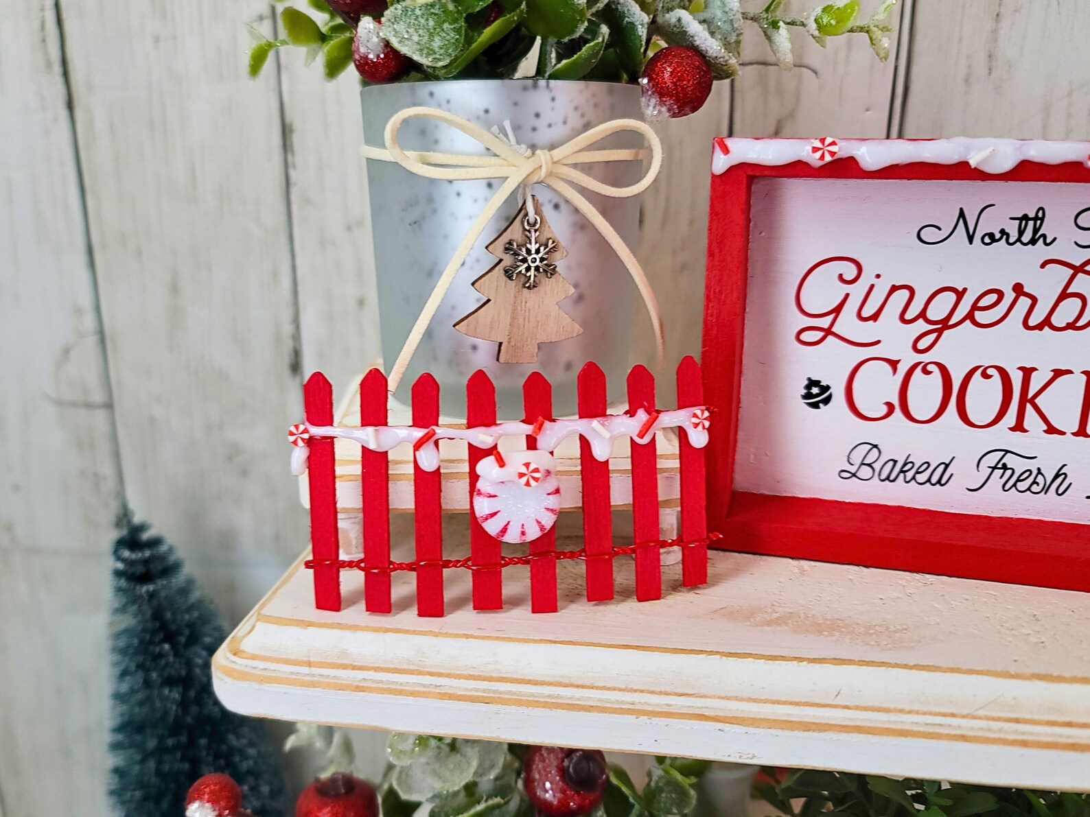 Mini Christmas Fence, Peppermint Christmas Decor, Christmas Tiered Tray ...