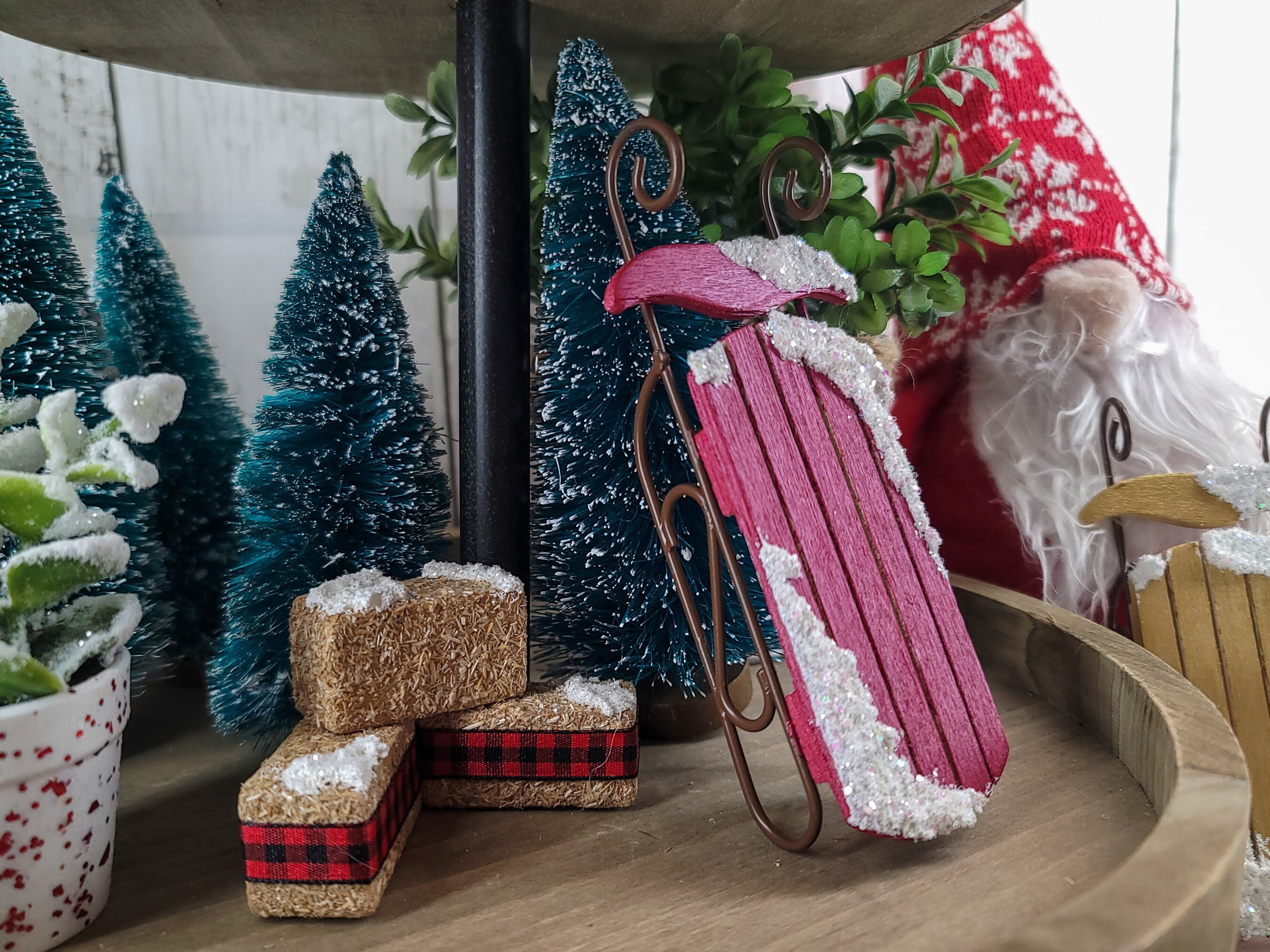 Winter Sleigh, Mini Wood Sleigh, Sleigh With Snow, Winter Tiered Tray ...