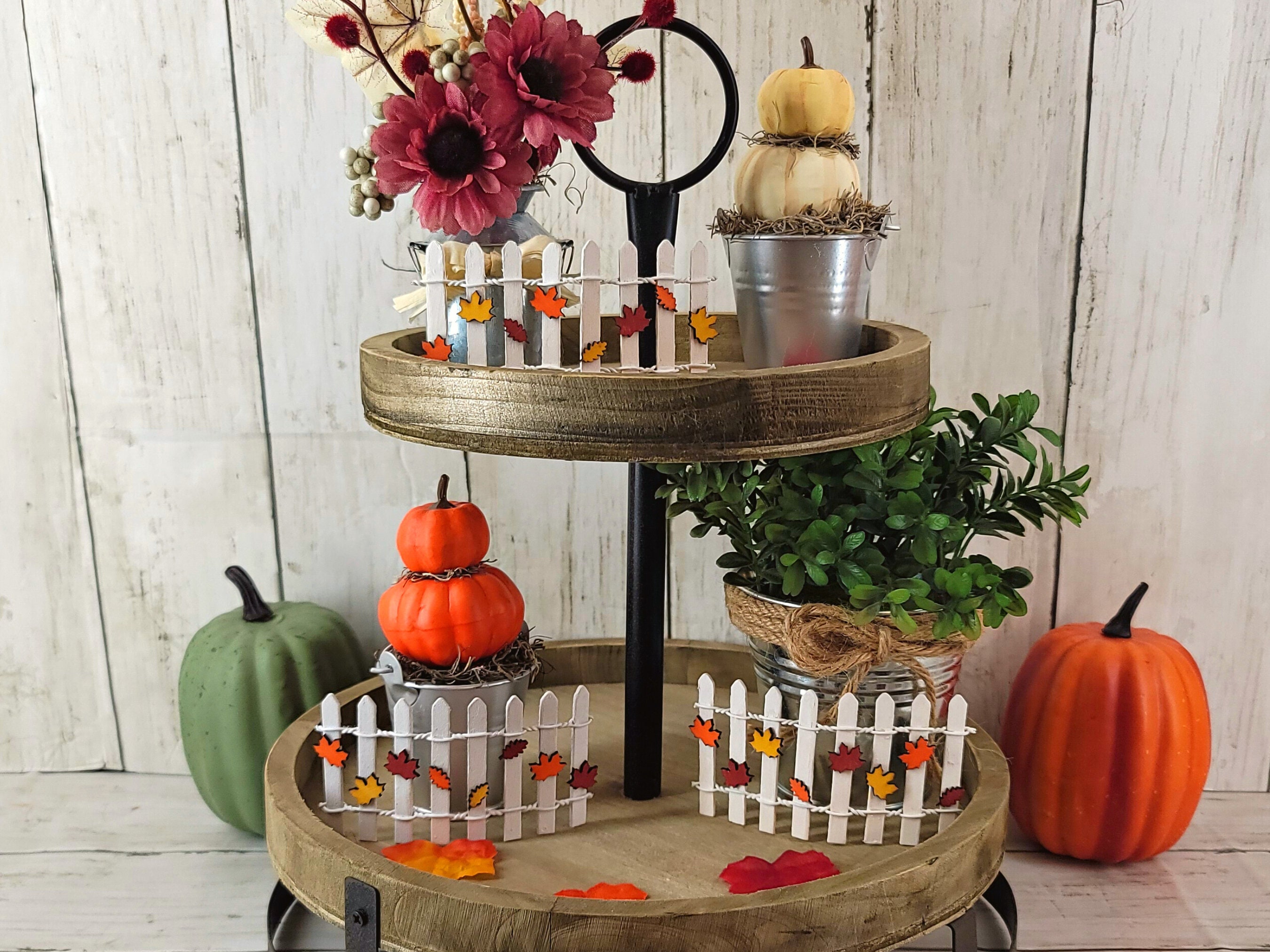 Fall Tiered Tray Decor Fall Fence Mini Fence Autumn Leaves - Etsy