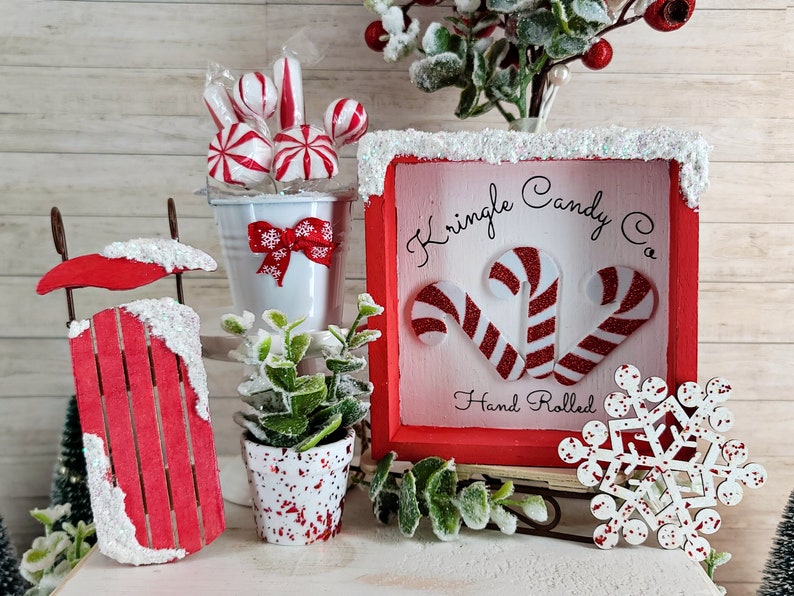 Candy Cane Bundle, Peppermint Tiered Tray Set, Winter Decor Bundle, Red ...