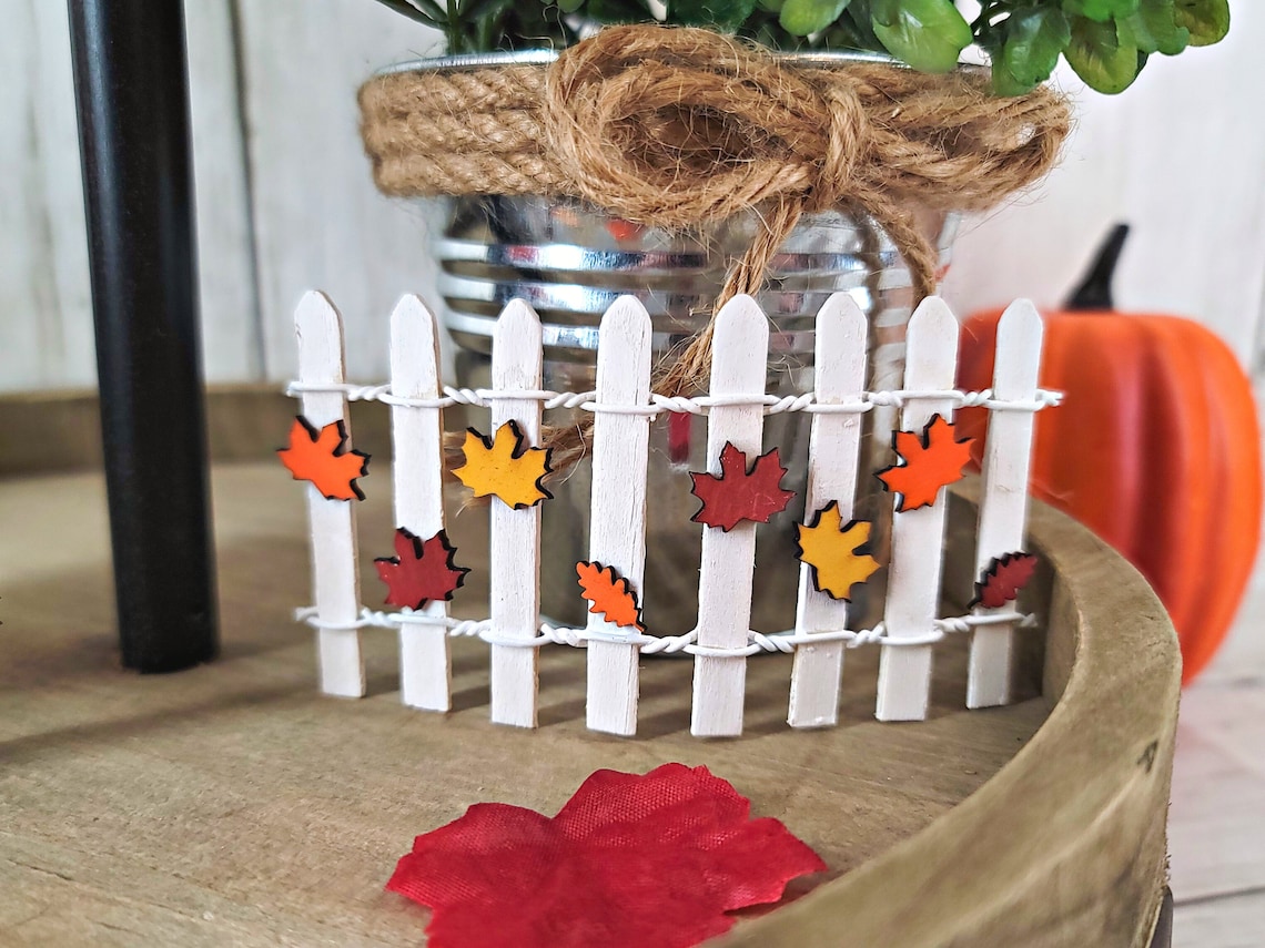 Fall Tiered Tray Decor, Fall Fence, Mini Fence, Autumn Leaves ...