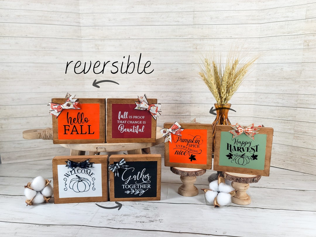 Reversible Fall Wood Signs, Tier Tray Mini Sign, Autumn Office Decor ...
