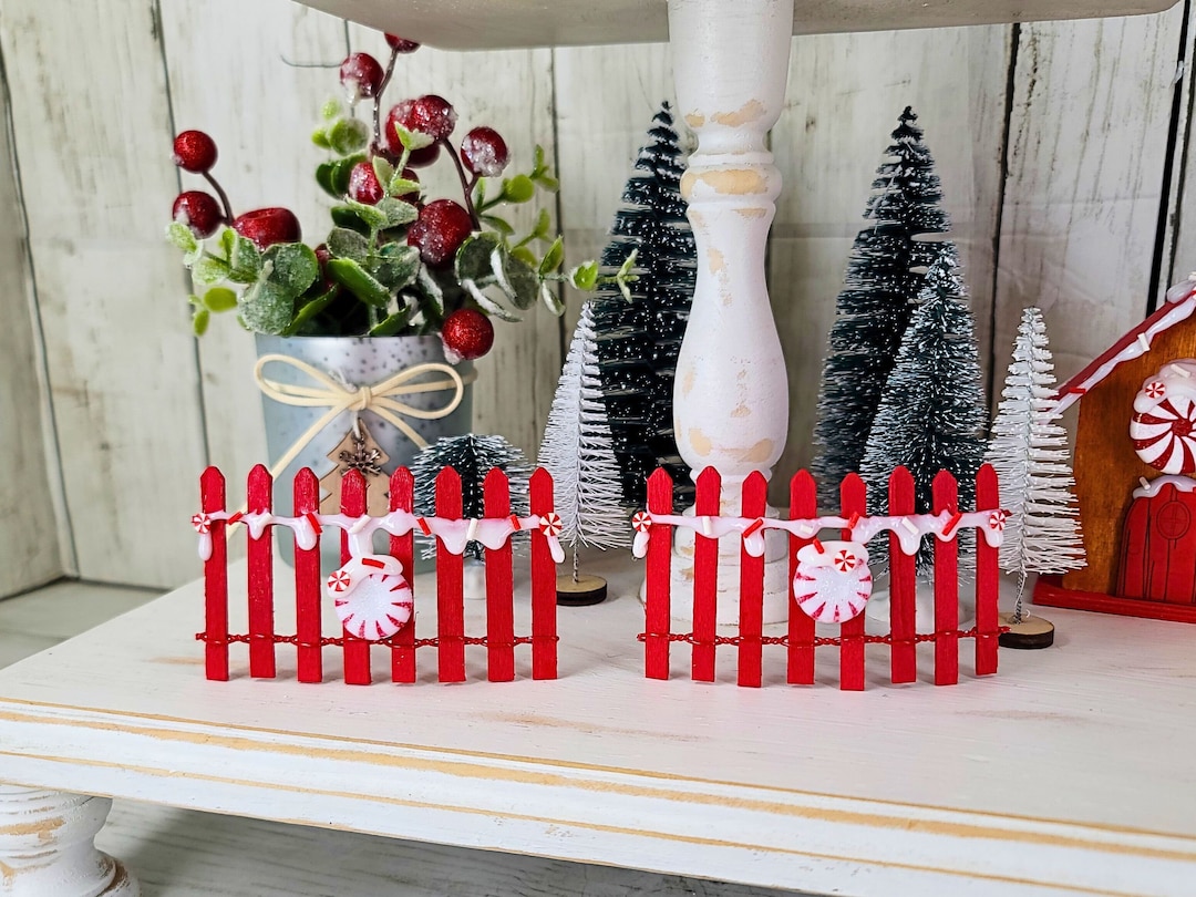 Mini Christmas Fence, Peppermint Christmas Decor, Christmas Tiered Tray ...