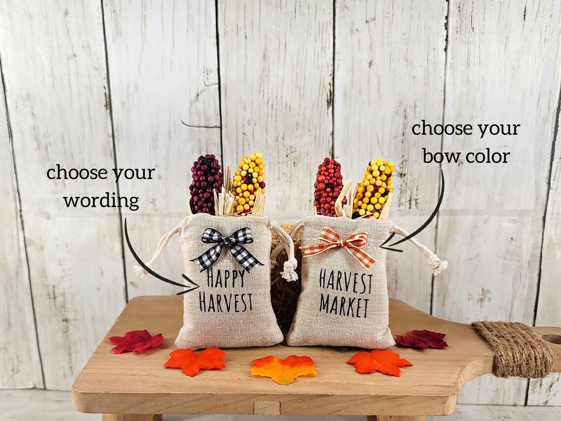 Mini Fall Sack With Corn, Fall Tier Tray, Harvest Burlap Bag ...