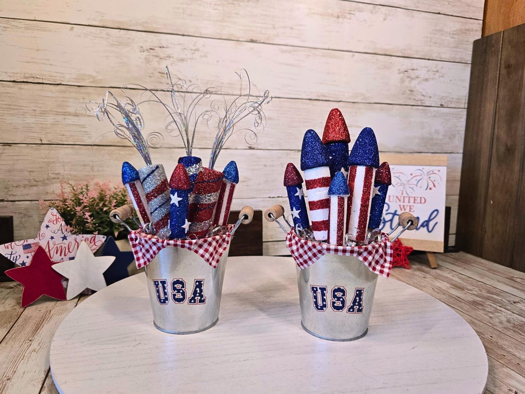 Firework Bucket, Patriotic Firecrackers, July 4th Shelf Sitter ...