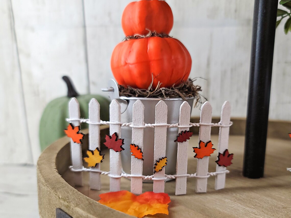 Fall Tiered Tray Decor, Fall Fence, Mini Fence, Autumn Leaves ...