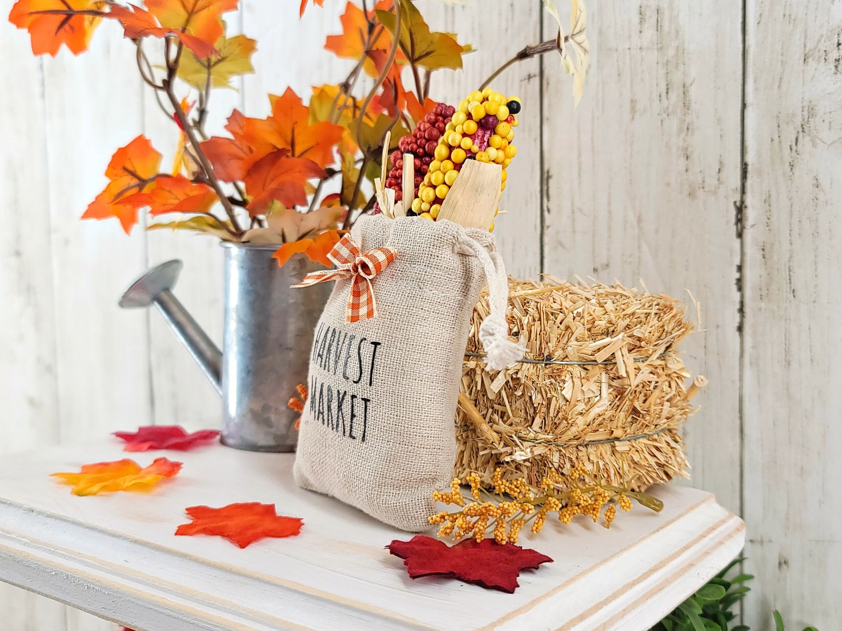 Mini Fall Sack With Corn, Fall Tier Tray, Harvest Burlap Bag ...