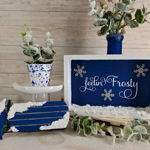 Let It Snow Decor Bundle, Winter Tiered Tray Set, Blue and White Tier ...