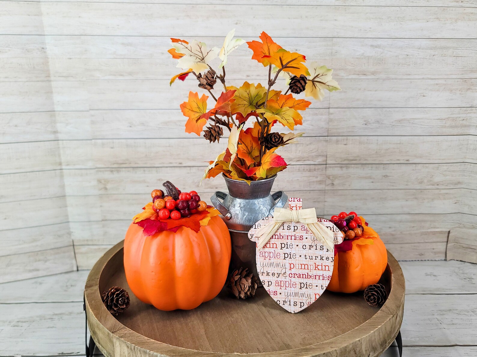 Mini Acorn Pumpkin Sign, Wooden Fall Signs, Natural Fall Tiered Tray ...