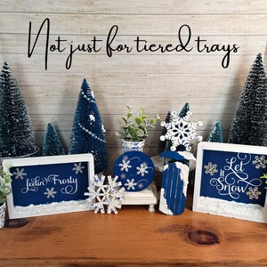 Let It Snow Decor Bundle, Winter Tiered Tray Set, Blue and White Tier ...
