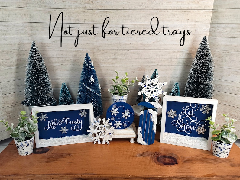 Let It Snow Decor Bundle Winter Tiered Tray Set Blue and - Etsy