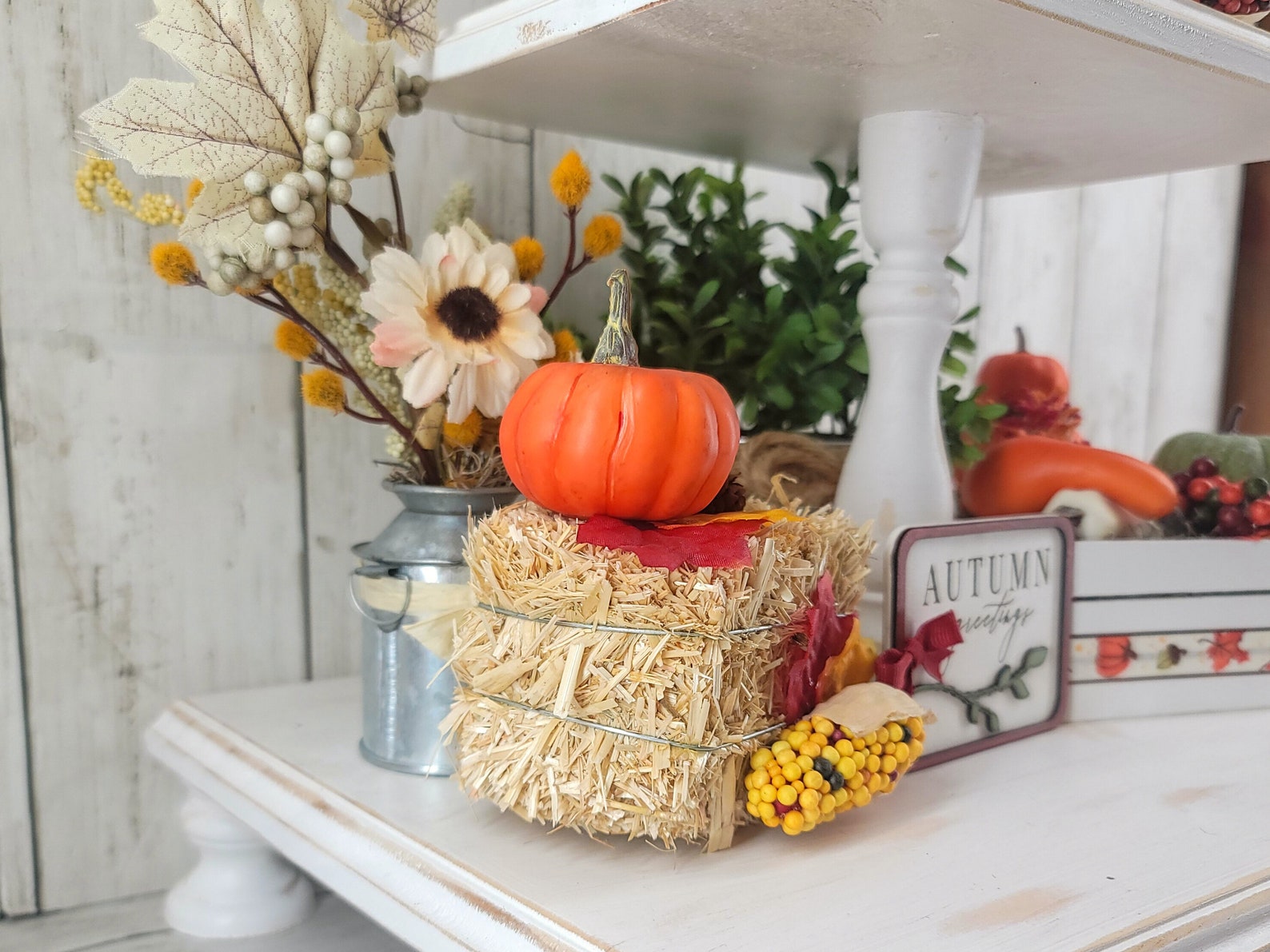 Mini Harvest Hay Bale, Thanksgiving Haybale, Fall Tiered Tray Decor ...
