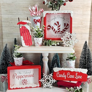 Candy Cane Bundle, Peppermint Tiered Tray Set, Winter Decor Bundle, Red ...