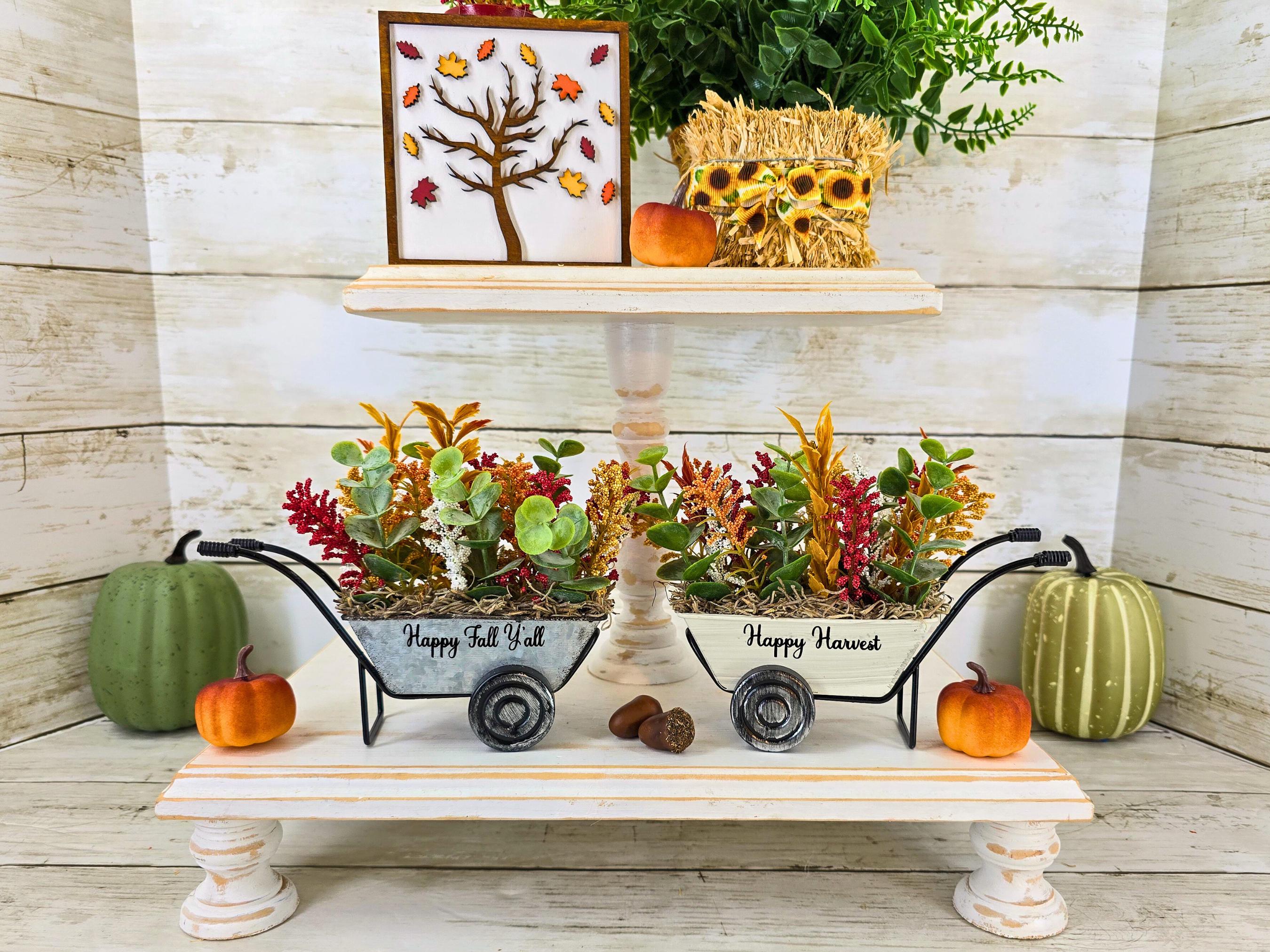 Fall Floral Wheelbarrow Arrangement, Autumn Tiered Tray Decor - Etsy