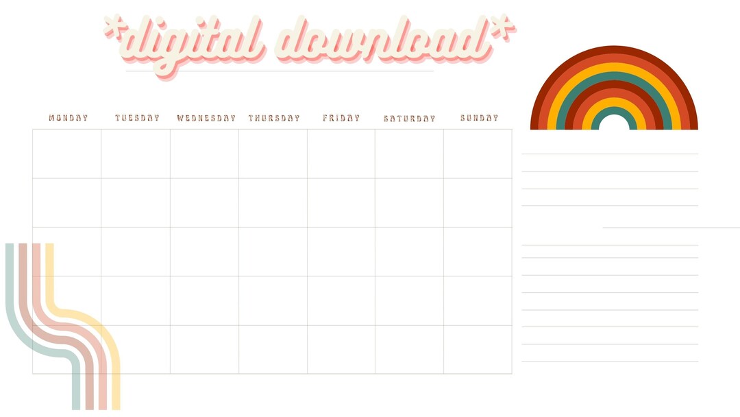 Retro Rainbow 12-month Blank Calendar - Etsy