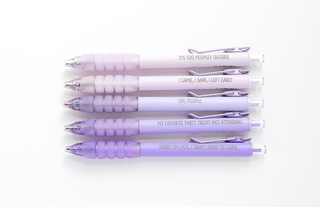 Funny Snarky Introvert Pens - Set of 5 Engraved Purple Gel Pens With ...