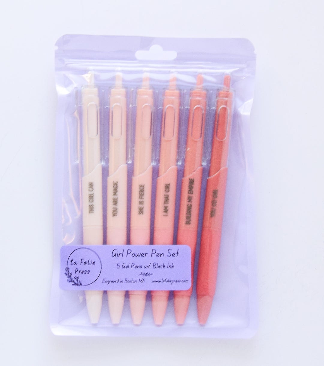 Girl Power Pens Set of 6 Pink Ombre Ballpoint Pens W/ Black Ink - Etsy