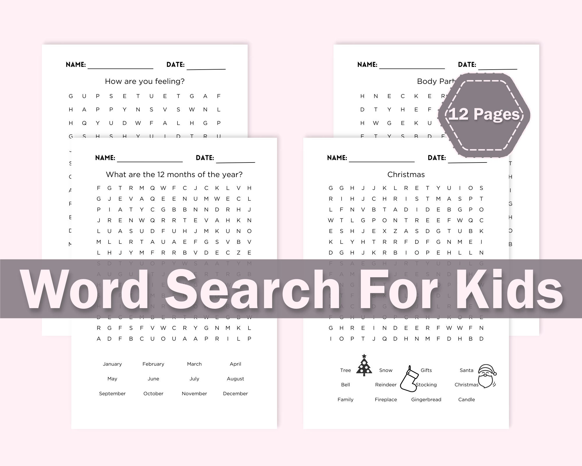 Printable Word Search for Pre School Kids 12 Pages Weekends Fun ...