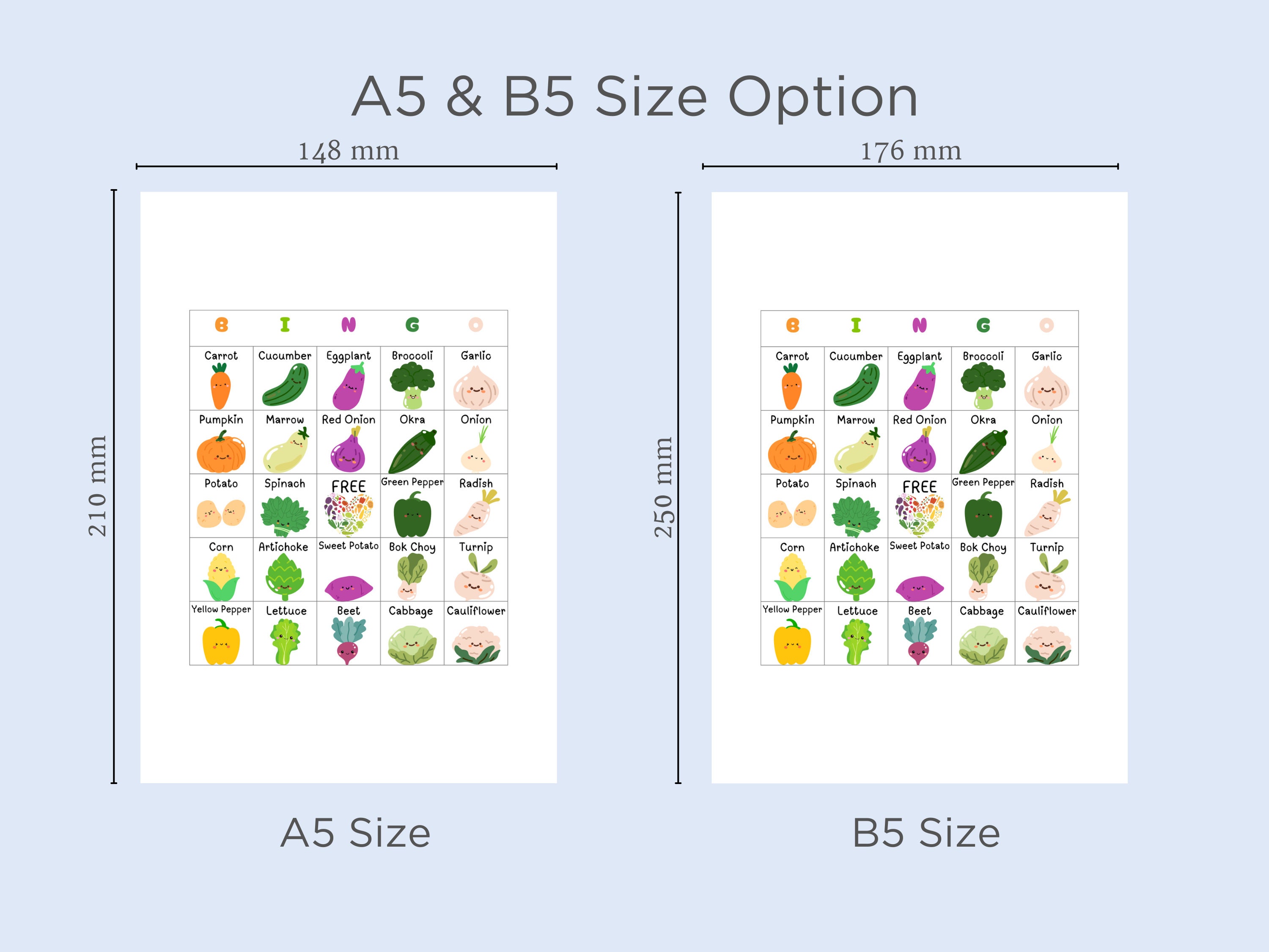 Veggie Bingo Card 60 Pages Printable |a4|a5|letter|half Letter|b5 ...