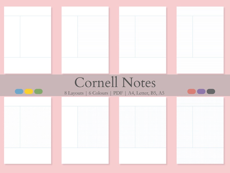 Cornell Note Printable 8 Layout A4 Letter B5 A5 Cornell Note Taking ...