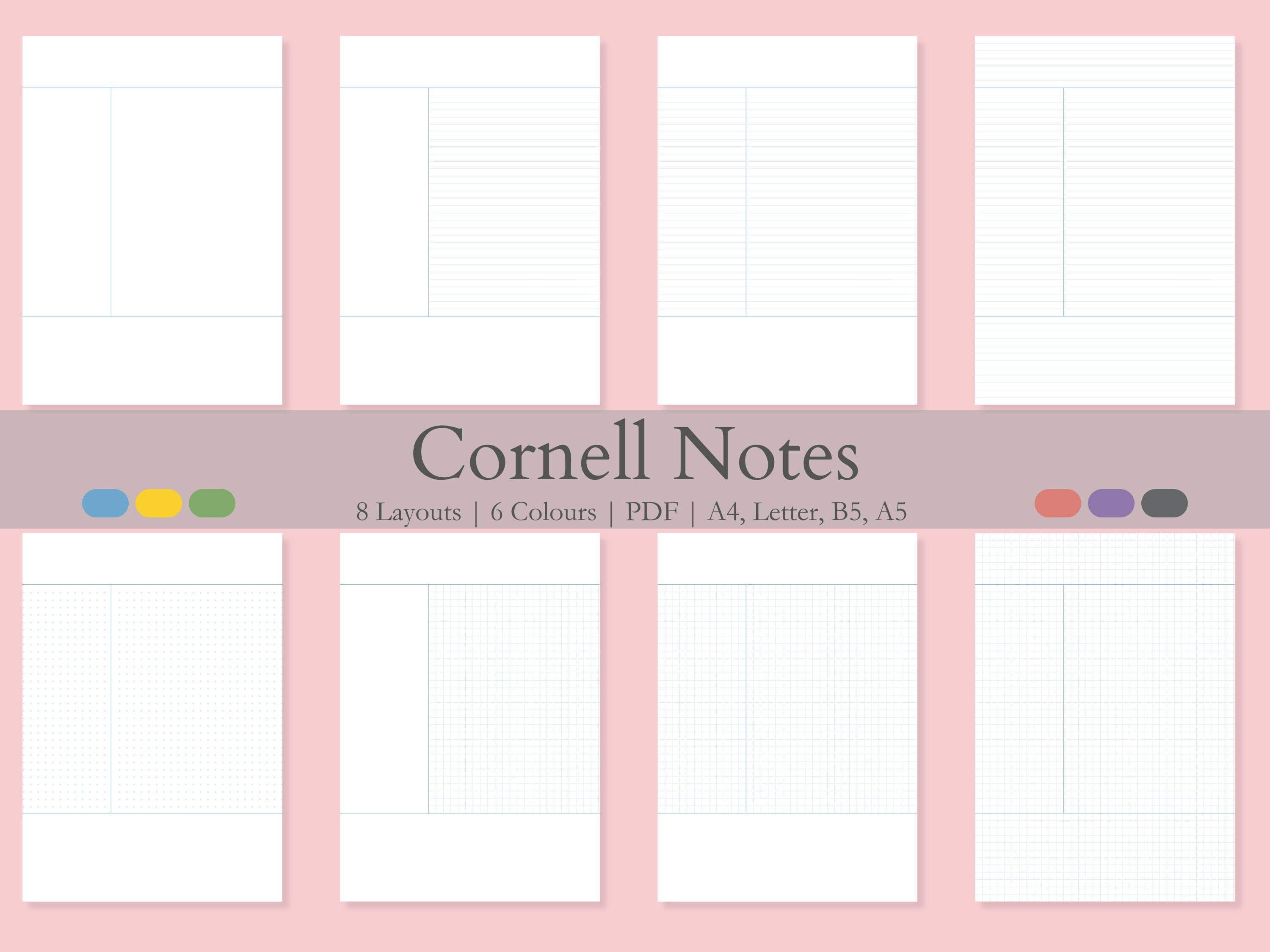 Cornell Note Printable 8 Layout A4 Letter B5 A5 Cornell Note Taking ...