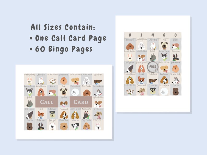 Dog-themed Bingo Cards 60 Pages Printable |a4|a5|letter|half Letter|b5 ...