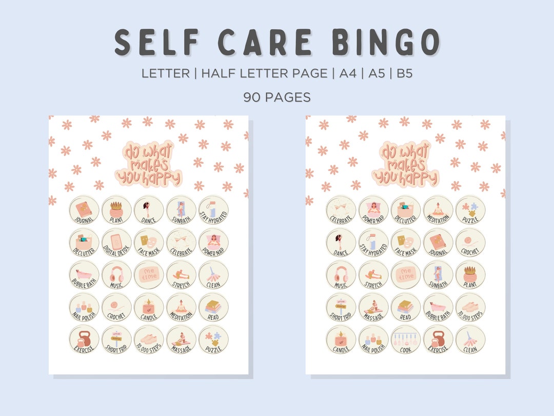 Self Care Bingo Cards 90 Pages Printable|a4|a5|letter|half Letter| Me ...