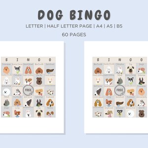 Dog-themed Bingo Cards 60 Pages Printable |a4|a5|letter|half Letter|b5 ...