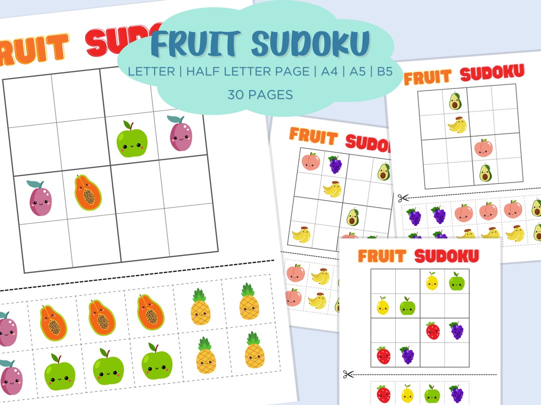 Fruit Sudoku Printable Kids Summer Fruit Activity Picture Sudoku for ...