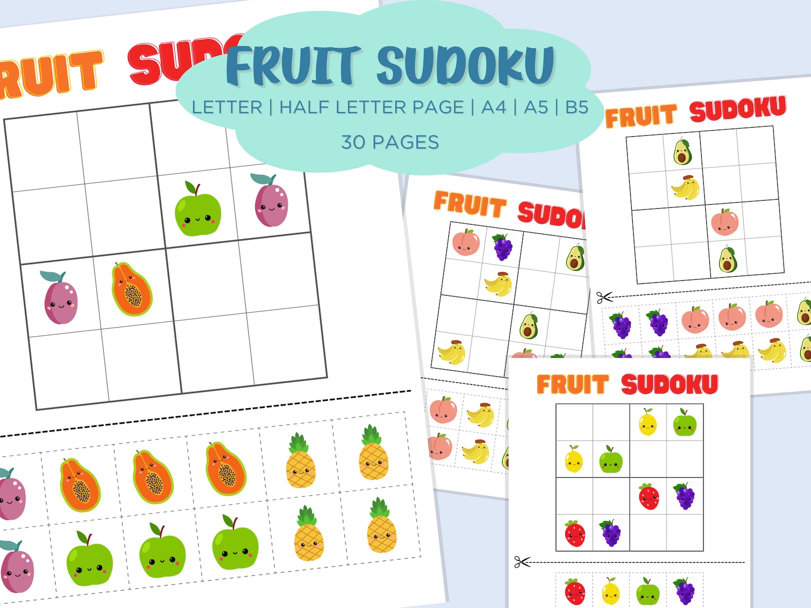 Fruit Sudoku Printable Kids Summer Fruit Activity Picture Sudoku for ...
