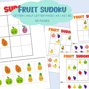 Fruit Sudoku Printable Kids Summer Fruit Activity Picture Sudoku for ...